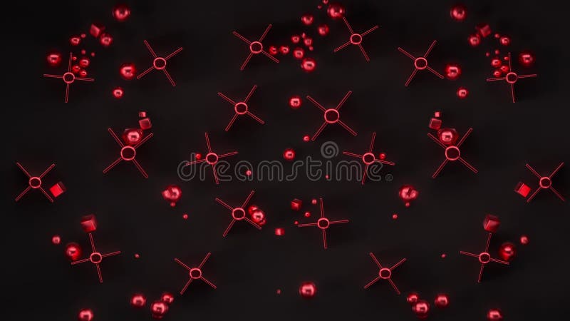 Red Falling Balls and Cubes, Bouncing from Obstacles on Background ...