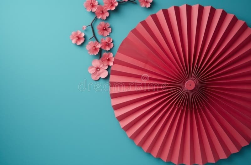 A Red Fan is Hung from a Pink Wall Stock Illustration - Illustration of ...