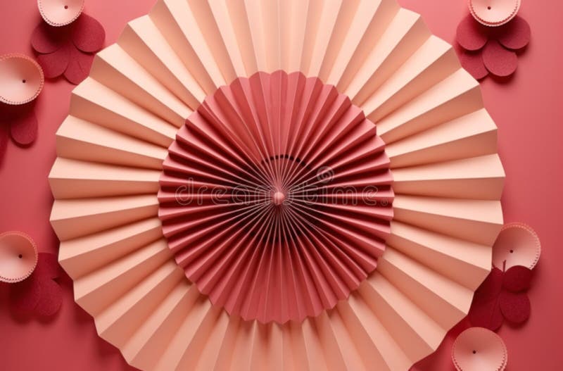 A Red Fan is Hung from a Pink Wall Stock Illustration - Illustration of ...