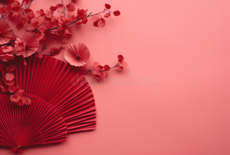 A Red Fan is Hung from a Pink Wall Stock Illustration - Illustration of ...