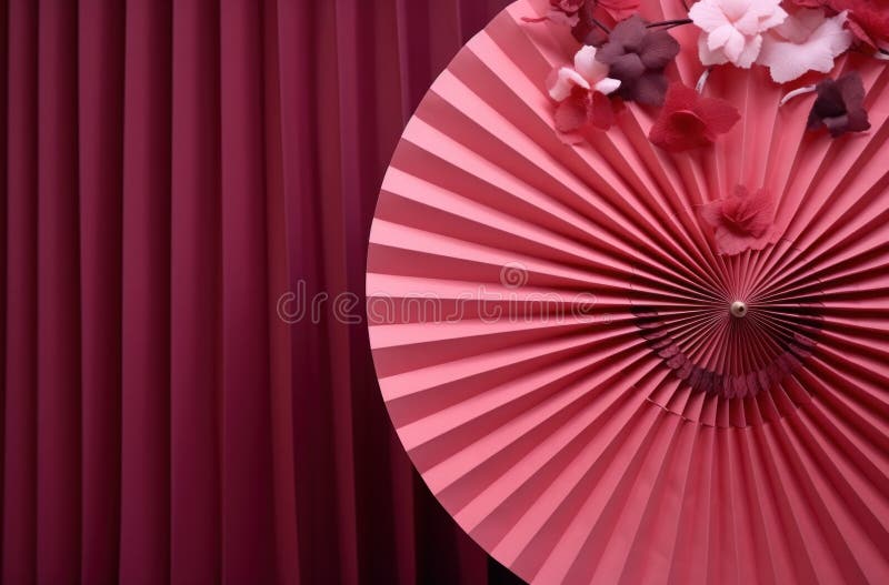 A Red Fan is Hung from a Pink Wall Stock Illustration - Illustration of ...