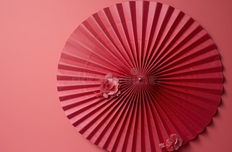 A Red Fan is Hung from a Pink Wall Stock Illustration - Illustration of ...