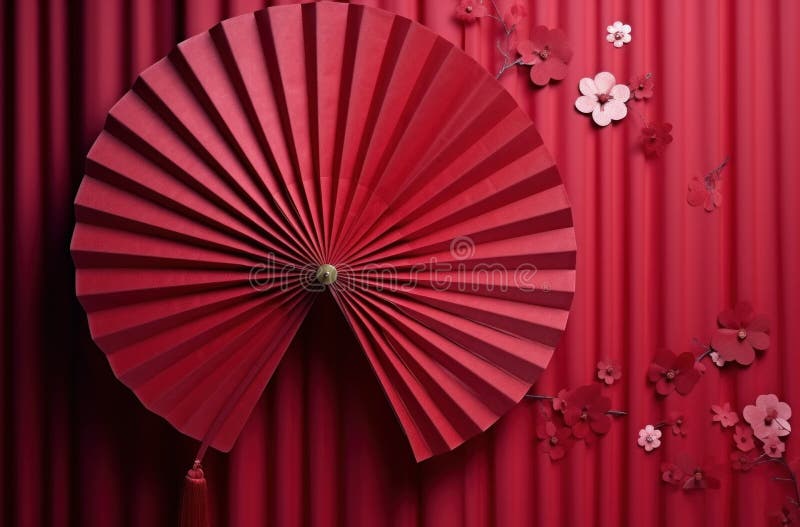 A Red Fan is Hung from a Pink Wall Stock Photo - Image of ornament ...
