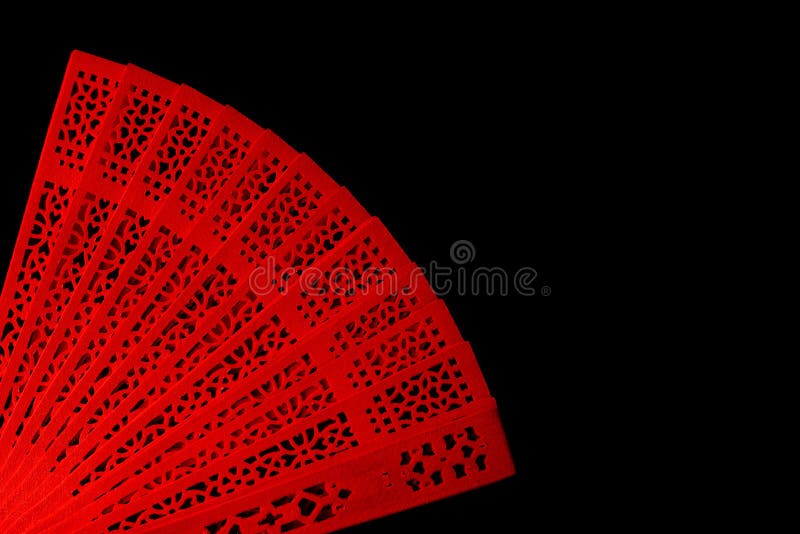 Red Fan with a Pattern. Isolate on Black Background Stock Image - Image ...