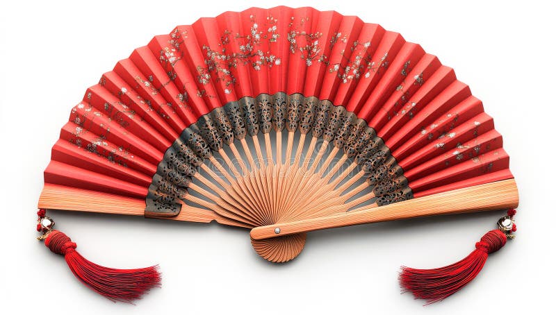 A Red Fan with a Red Tassel on the End Stock Photo - Image of fold ...
