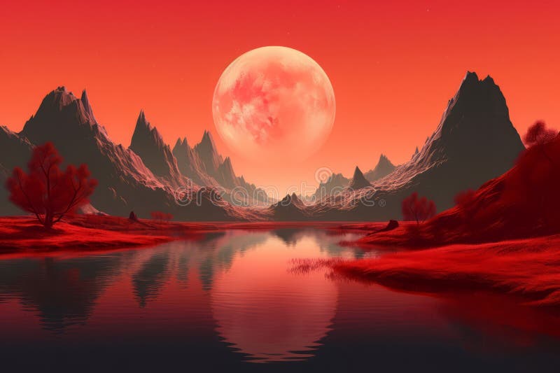 Red Fantasy River Landscape. Generate Ai Stock Illustration ...