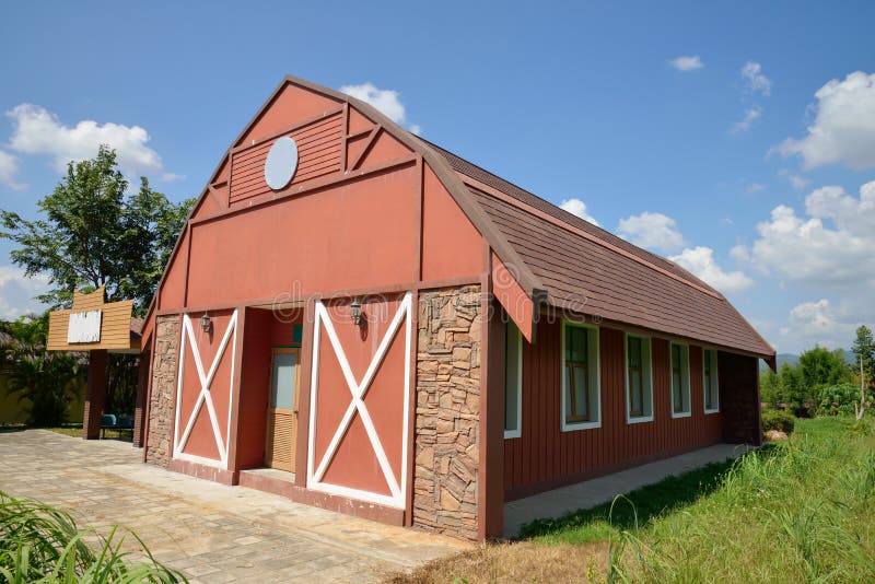 Red farm house stock photo. Image of vintage, roof, blue - 27635970
