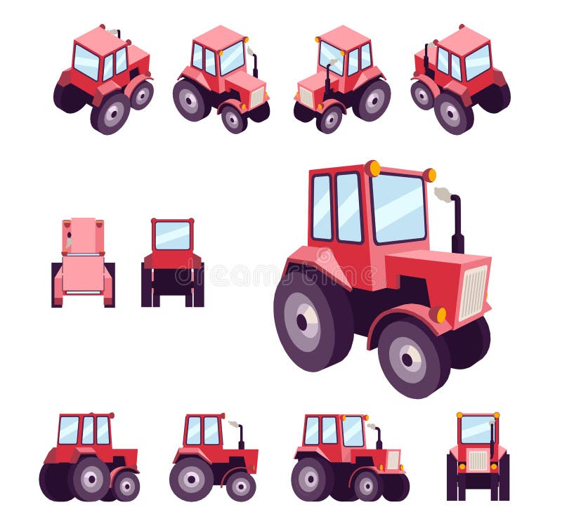 Red Farm Tractor, from Different Angles. Vehicle Template Vector ...