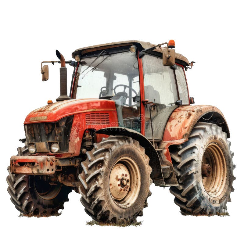 Red Farm Tractor with Mud and Dust Stock Image - Illustration of ...