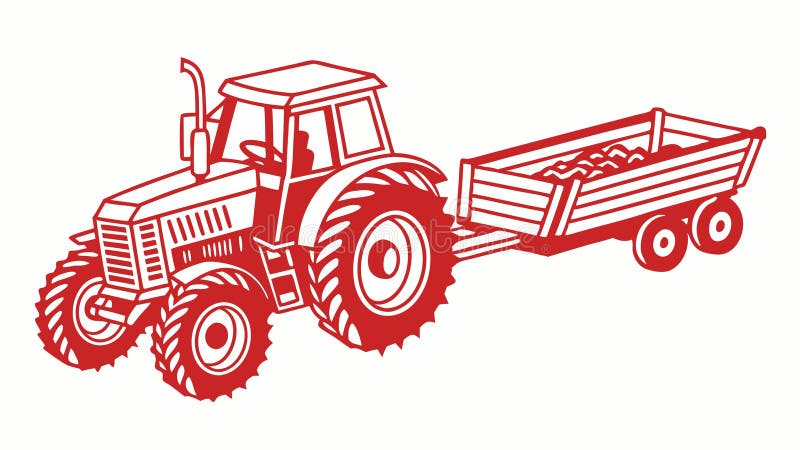 Red Farm Tractor Pulling a Trailer, Agricultural Scene, Vector Design ...