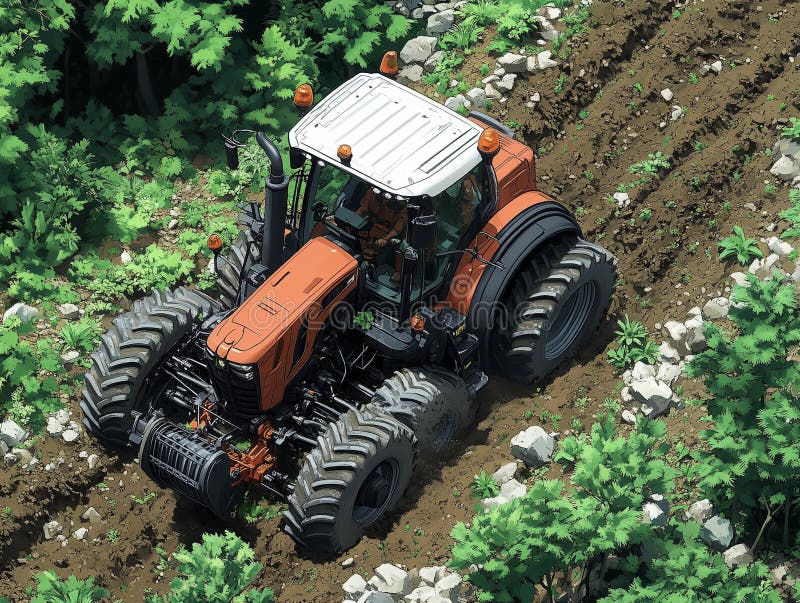 The Red Farming Machine Working through Fields. Generative AI Stock ...