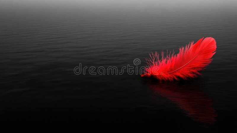 Red Feather Floating on Calm Dark Water at Dusk Stock Photo - Image of ...