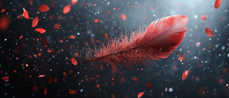 Red Feather Floats with Falling Petals Stock Image - Image of abstract ...