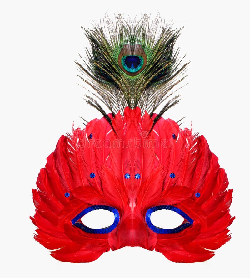 Red Feather Masquerade Mask Stock Image - Image of blue, bird: 5063623