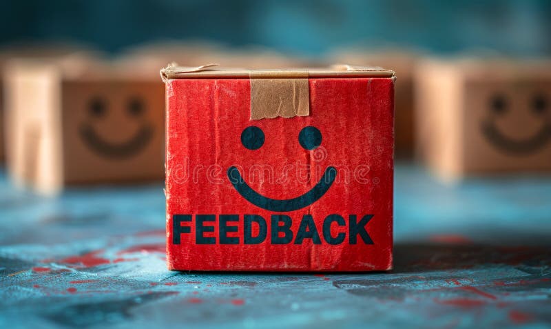 Red Feedback Box with Paper Feedback Forms Inside Highlighting the ...
