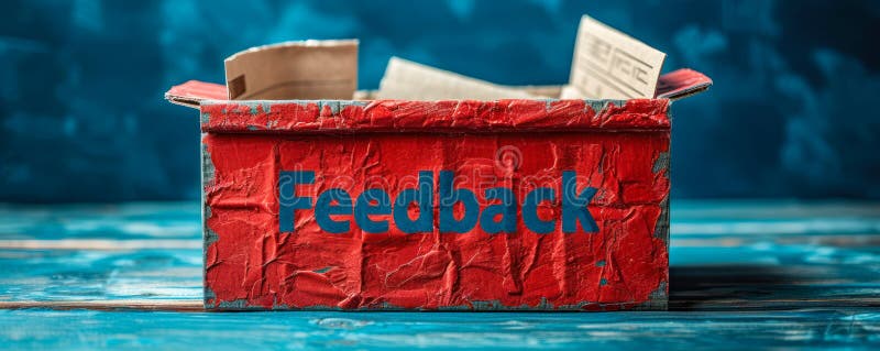 Red Feedback Box with Paper Feedback Forms Inside Highlighting the ...