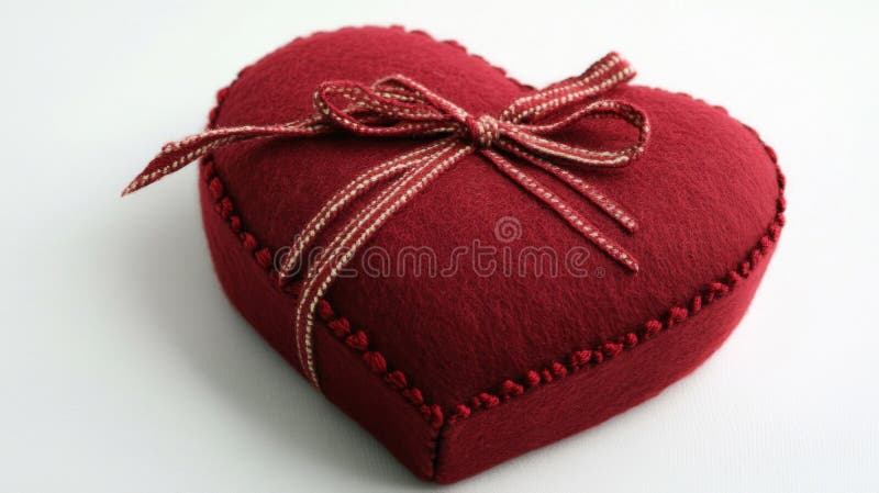Red Felt Heart-Shaped Pillow with Bow Stock Illustration - Illustration ...