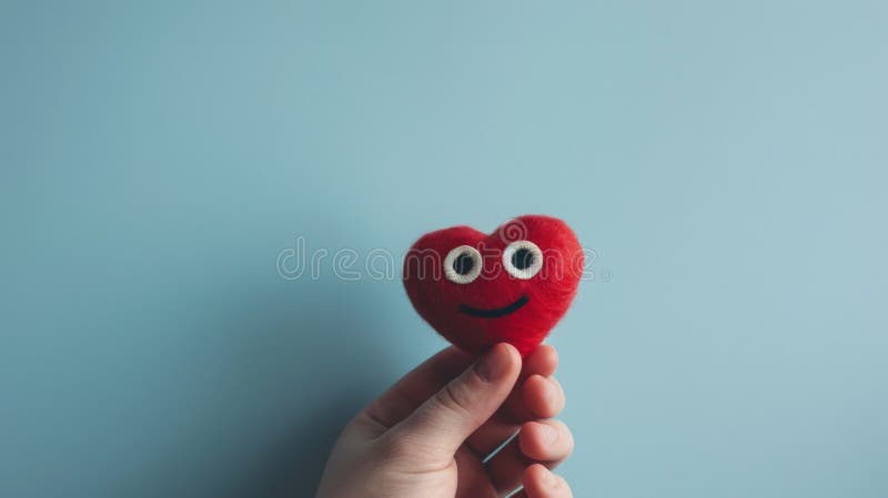 Red Felt Heart with Smiling Face Held by Hand Stock Illustration ...