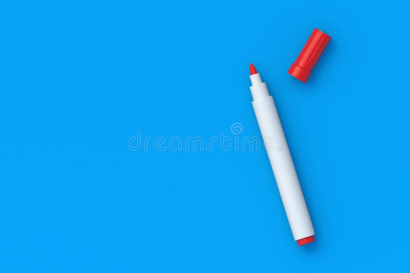 Red Felt Pen on Blue Background. School and Office Supplies Stock ...