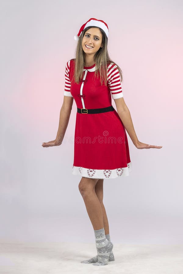 Red Female Santa Smiling Pose Stock Photo - Image of aspirations ...