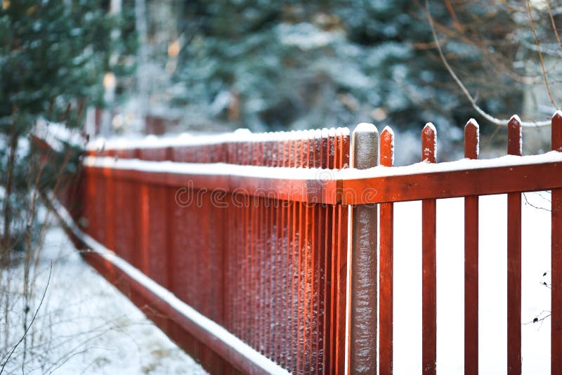 Red Fence stock image. Image of wood, season, park, winter - 36786517
