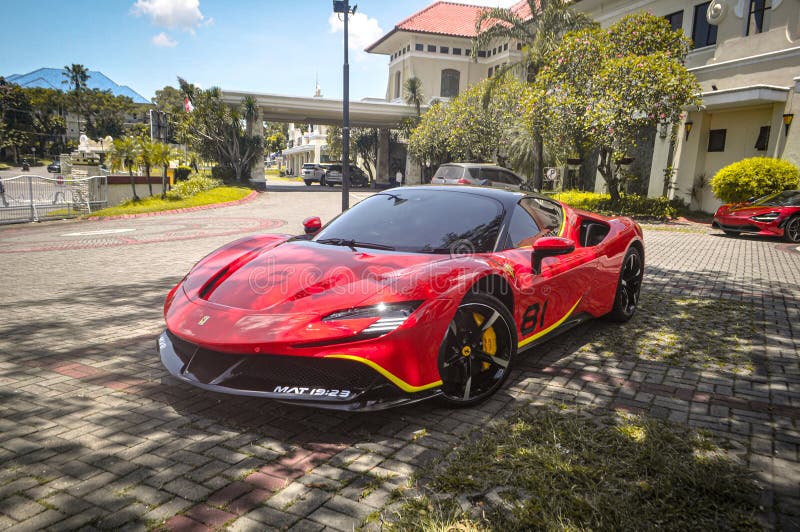 Red Ferrari SF90 editorial photography. Image of ferrari - 279615547