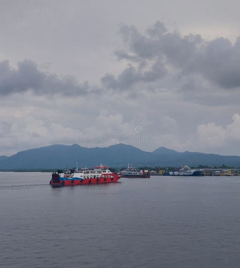 Red Ferry at the Port on Bali Ocean Stock Photo - Image of ship, bali ...