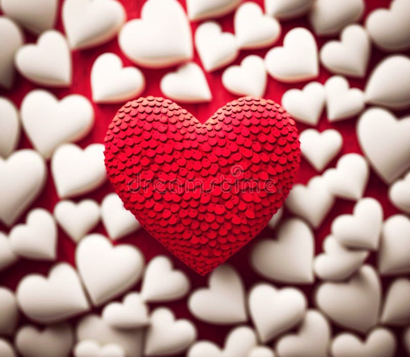 Red Festive Decorative Heart on the Background of Many White Hearts ...
