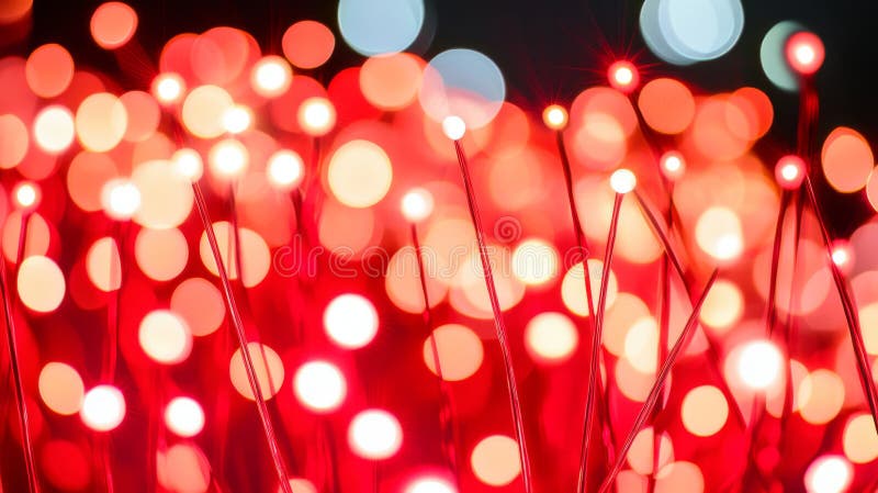 Red Fiber Optic Cables, Illuminated Against a Dark Backdrop, Generate a ...