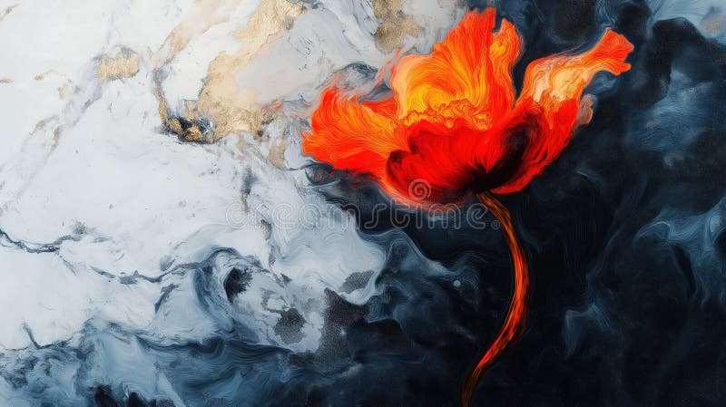Red Fiery Flower on Marble Grunge Background Stock Photo - Image of ...
