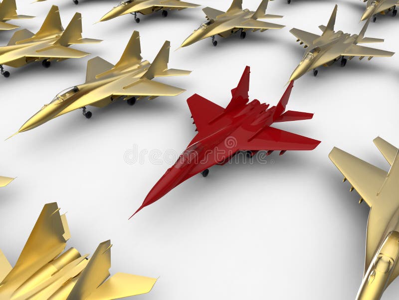 Red Fighter Jet in the Group Stock Illustration - Illustration of ...