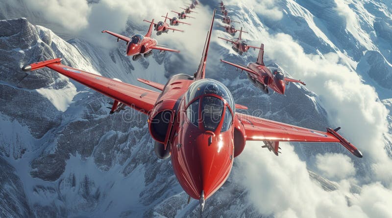 Red Fighter Jets Flying in the Sky Stock Illustration - Illustration of ...