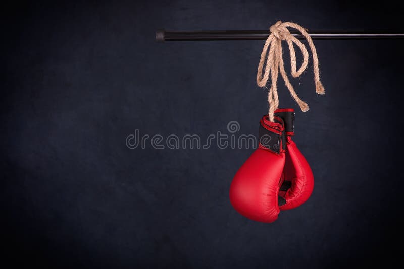 Red Fighting Gloves on a Cordlike Rope Stock Image - Image of karate ...