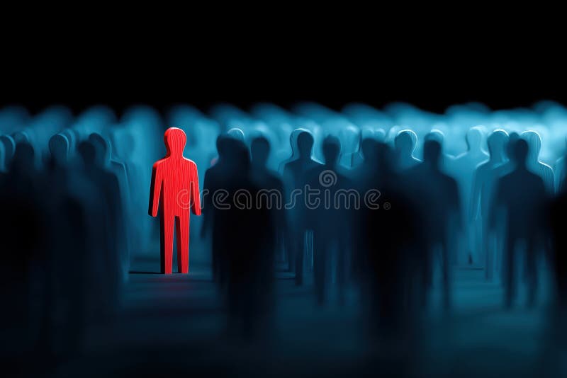 Red Figure Amidst Blurred Blue Crowd Stock Illustration - Illustration ...