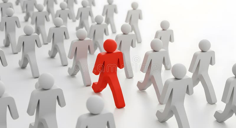 Red Figure Leading Gray Figures, Concept Image Stock Illustration ...