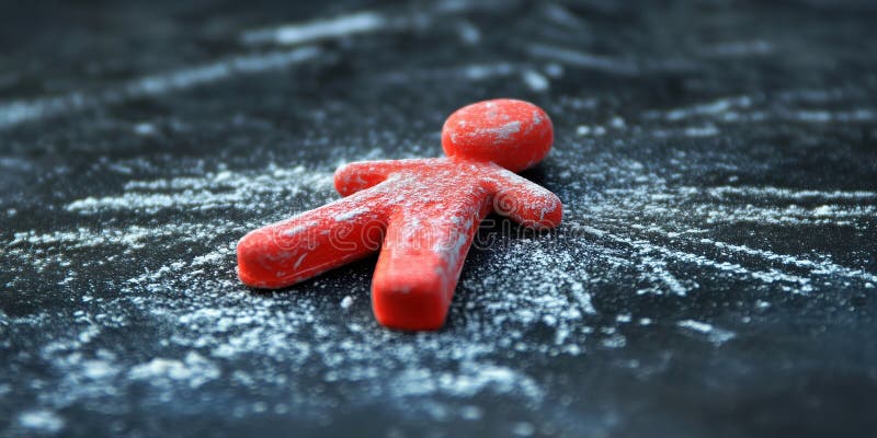 Red Figure Made of Dough Lying on a Dark Surface Covered in Flour Stock ...