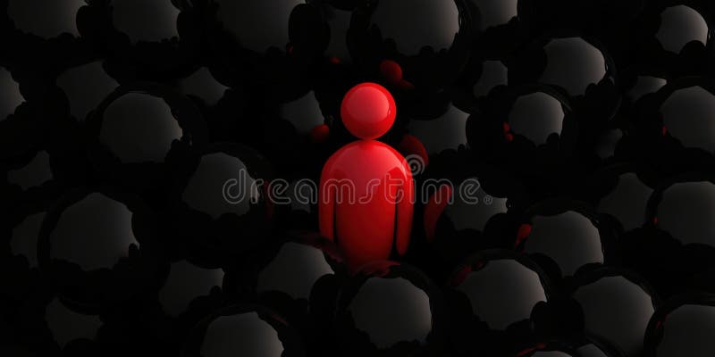 Red Figure Standing Out Black Spheres Abstract Representation ...