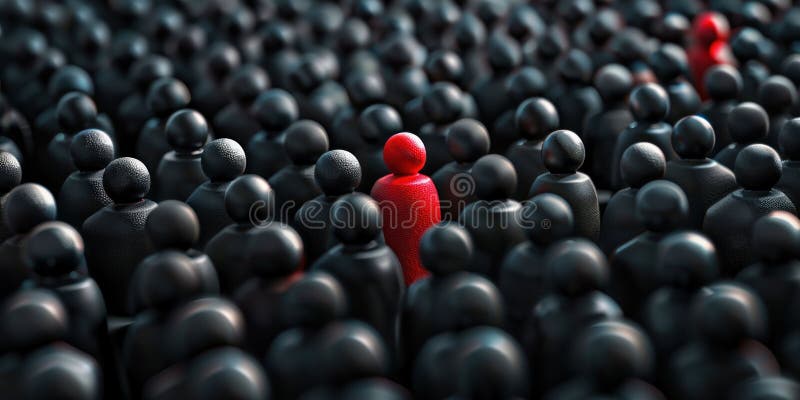 Red Figure Standing Out in a Crowd of Black Figures. Generative Ai ...