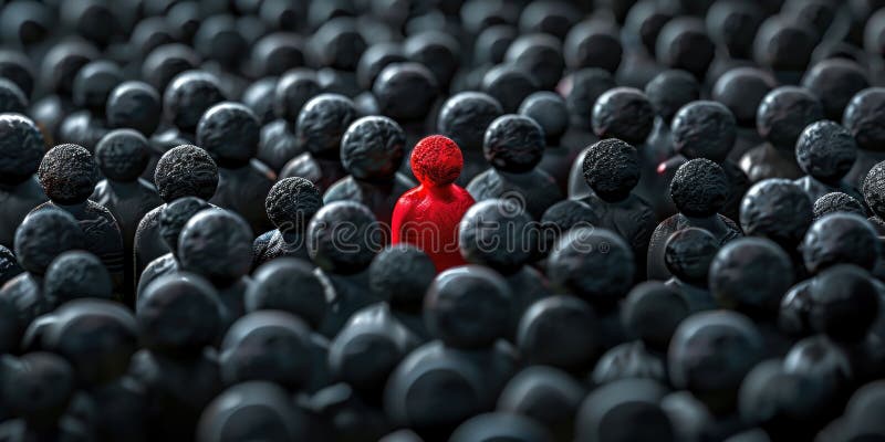 Red Figure Standing Out in a Crowd of Black Figures. Generative Ai ...