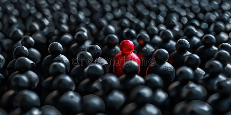 Red Figure Standing Out in a Crowd of Black Figures. Generative Ai ...