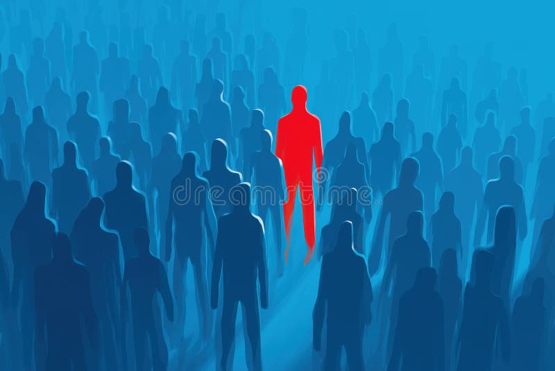 Red Figure Standing Out in a Crowd of Blue Stock Illustration ...
