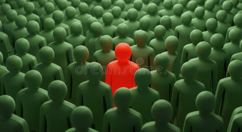 Red Figure Standing Out from a Crowd Representing Unique Individual ...