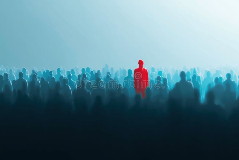 Red Figure Standing Out in a Blue Crowd Stock Illustration ...