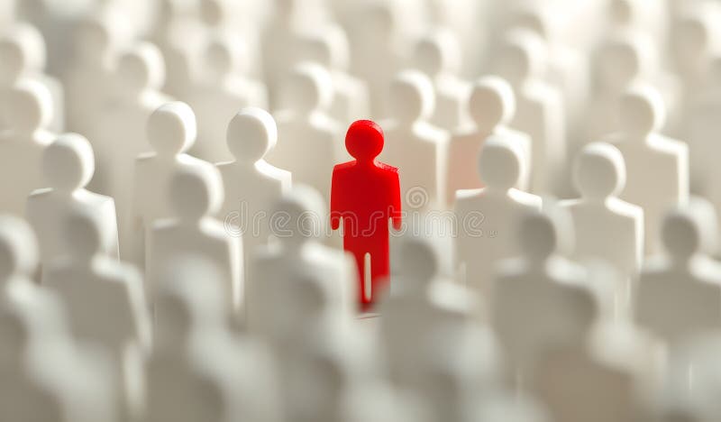 Red Figure Standing Out among White Crowd Representing Individuality ...