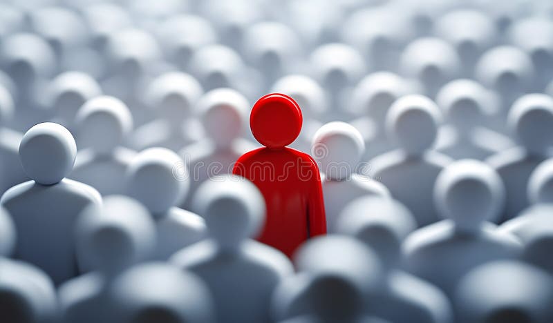 Red Figure Standing Out among White Crowd Representing Individuality ...