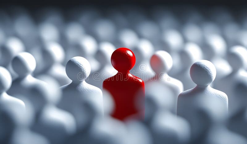 Red Figure Standing Out among White Crowd Representing Individuality ...