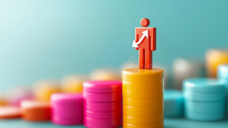 A Red Figure Stands Atop a Brightly Colored Stack of Coins ...