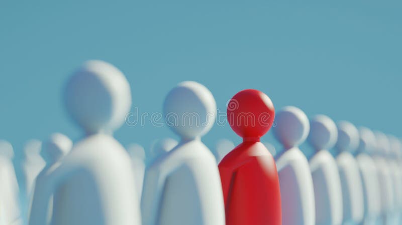 A Red Figure Stands Out among White Figures Against a Blue Background ...