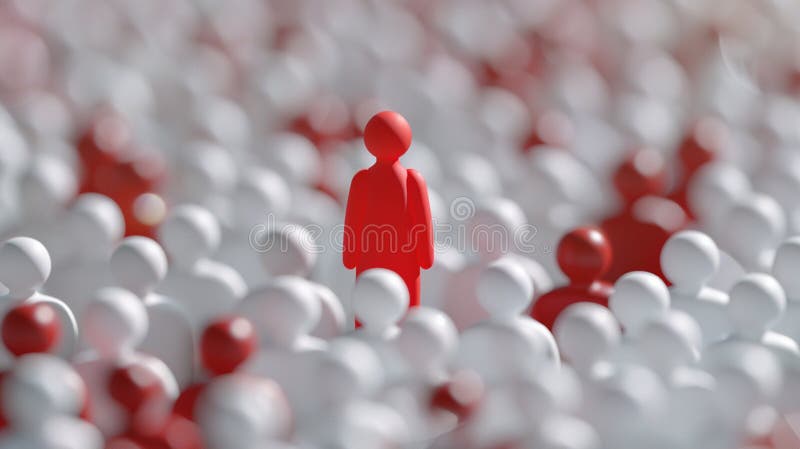 A Red Figure Stands Out among White Figures. Stock Illustration ...