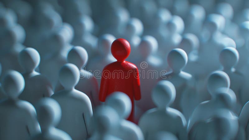 A Red Figure Stands Out among White Figures. Stock Illustration ...